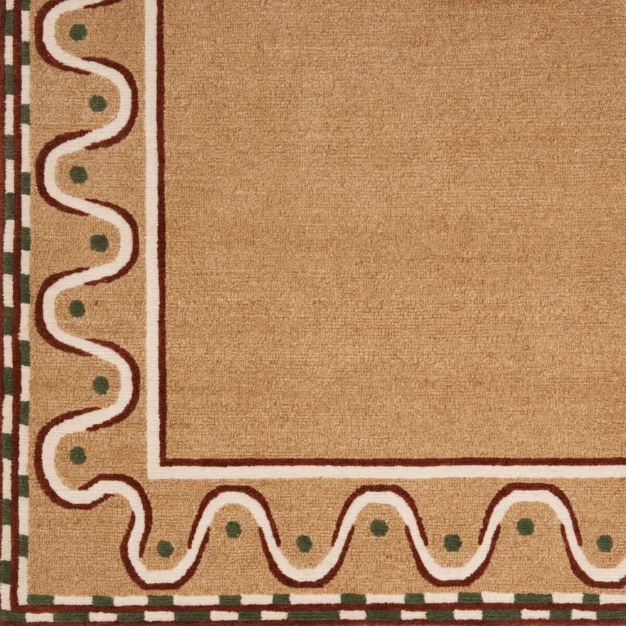 Squiggle Border Camel Rug