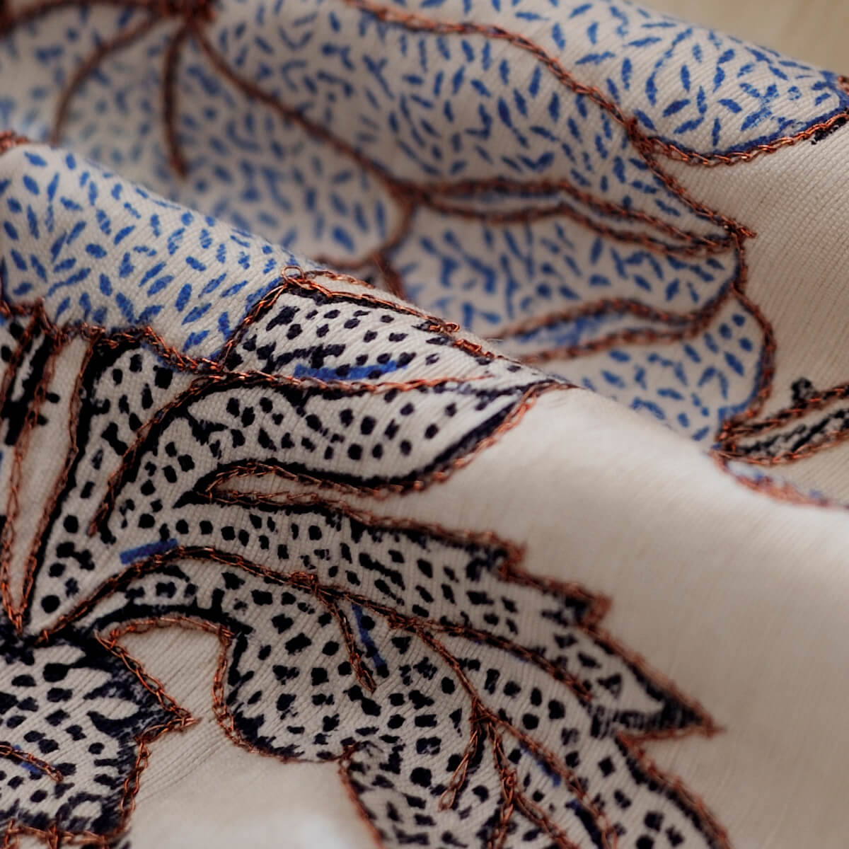 Blue Lana Adras Embroidered Fabric